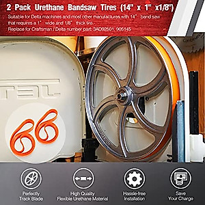2 Pack Urethane Band Saw Tires for 14" Delta 905145 Craftsman 3AD92501 Band Saw Tires (14 inch x 1 inch x 1/8 inch), Also for Jet, Grizzly, Powermatic, etc - No Adhesive Needed
