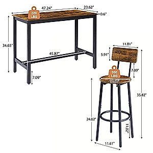 KIVENJAJA Bar Table and Chairs Set for 4, 5-Piece Rectangular Pub Bistro Table & Stools with Backrest, Counter Height Dining Table Set for Kitchen Living Room Restaurant Breakfast Nook, Rustic Brown