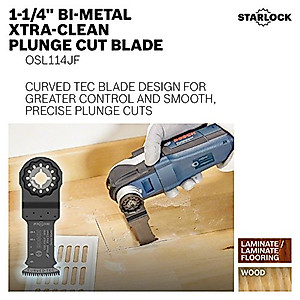 BOSCH OSL114JF 1-Piece 1-1/4 In. Starlock Oscillating Multi Tool Wood Curved-Tec Bi-Metal Xtra-clean Plunge Cut Blade for Applications in Cutting Hardwood