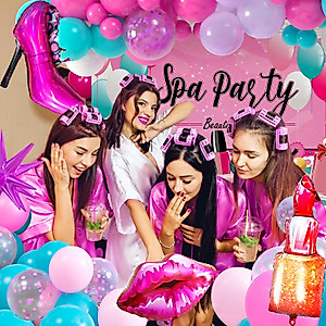 Keleno 127PCS Spa Party Supplies for Girls Makeup Birthday Decorations with Balloons Garland, Lipstick Kiss High Heels Foil Balloons, Backdrop, Tablecloth, Girls Women Slumber Pamper Spa Party Decor