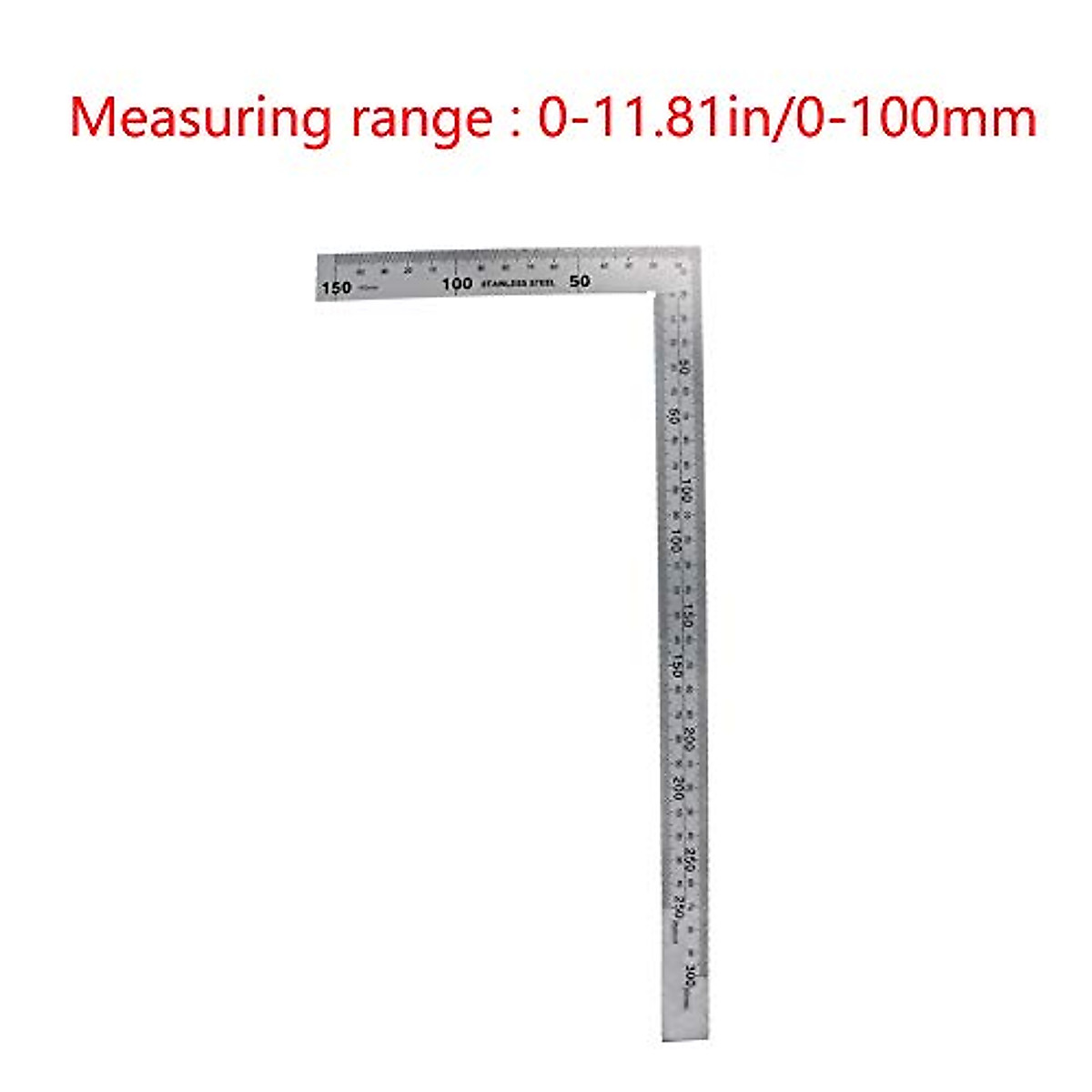 Bettomshin 1Pc L Shaped Ruler, 150x300mm Stainless Steel Straight Edge Ruler, 90 Degree Square Layout Tool, Thicken Right Angle Ruler Measuring Gauge for Carpenter Engineer, Random Font Color