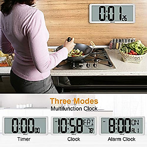 XREXS Large Digital Wall Clock, Electronic Alarm Clocks for Bedroom, Count Up & Down Timer, Battery Operated 14.17 Inch Large LCD Screen with Time/Date/Temperature Display