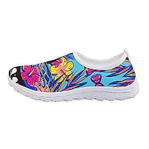 Summer Aesthetic Floral Shoes for Women Slip Resistant Athletic Shoes Without Laces for Youth Running Shoes Work Travel Lightweight Breathable Slip On Sneakers with Arch Support Mesh Slip On Shoes