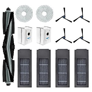 Odashen 13pcs Replacement Accessories Set for Ecovacs Deebot X2 / X2 Omni / X2 Pro / DEX86 Vacuum Cleaner Spare Parts, 1 Main Brush, 4 Side Brush, 4 Hepa Filters, 2 Dust Bags, 2 Mop Cloths