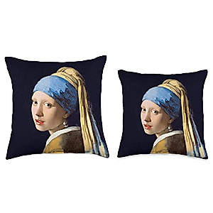 Twisted City Art Johannes Vermeer-for Artists-Girl with a Pearl Earring Throw Pillow, 16x16, Multicolor