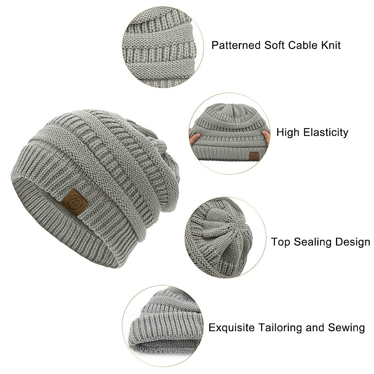 Durio Beanie for Women Knit Beanie Cozy Winter Hats for Womens Hat Warm Beanie Hat Black & Dark Grey & Light Grey One Size