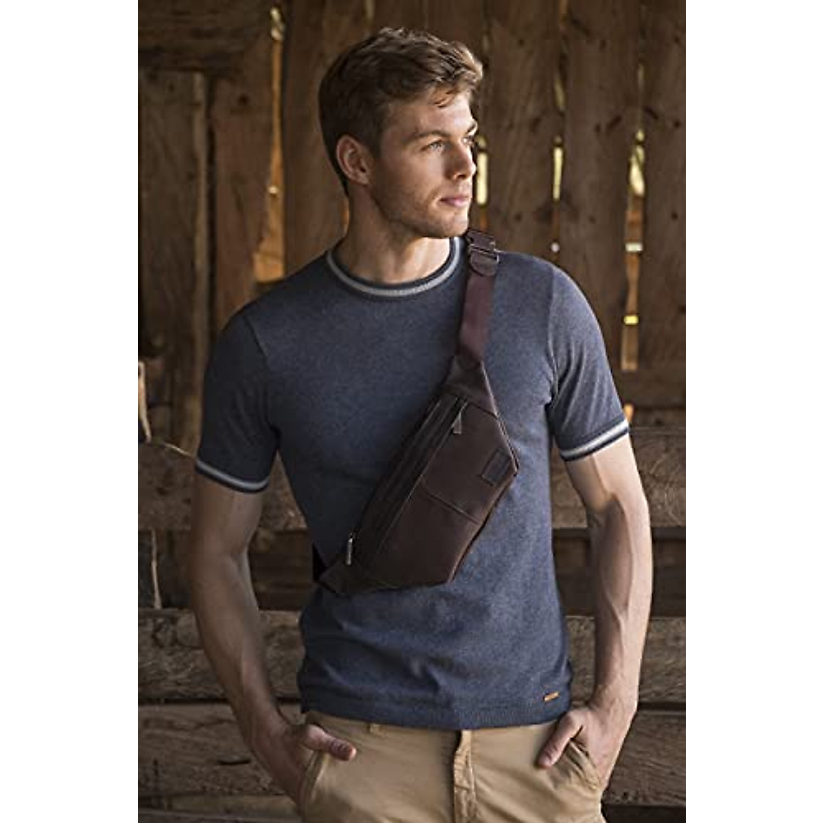 VELEZ Top Grain Leather Black Matte Backpack + Brown Fanny Pack for Men