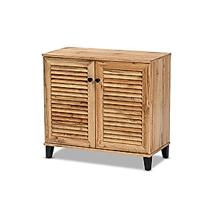 Baxton Studio Coolidge Modern and Contemporary Oak Brown Finished Wood 2-Door Shoe Storage Cabinet