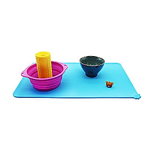 Silicone Pet Feeding Mat, Waterproof Dog Cat Bowl Mat, Raised Edges to Prevent Spills, Easy Clean Nonslip Dogs and Cats Placemat Tray to Stop Food and Water Bowl Messes on Floor (Blue)