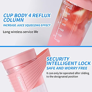 iOCSmart Portable Blender on the go, Mini Blender for Shakes and Smoothies, 16 oz Personal Juicer Blender Cup USB Rechargeable (Light Pink)