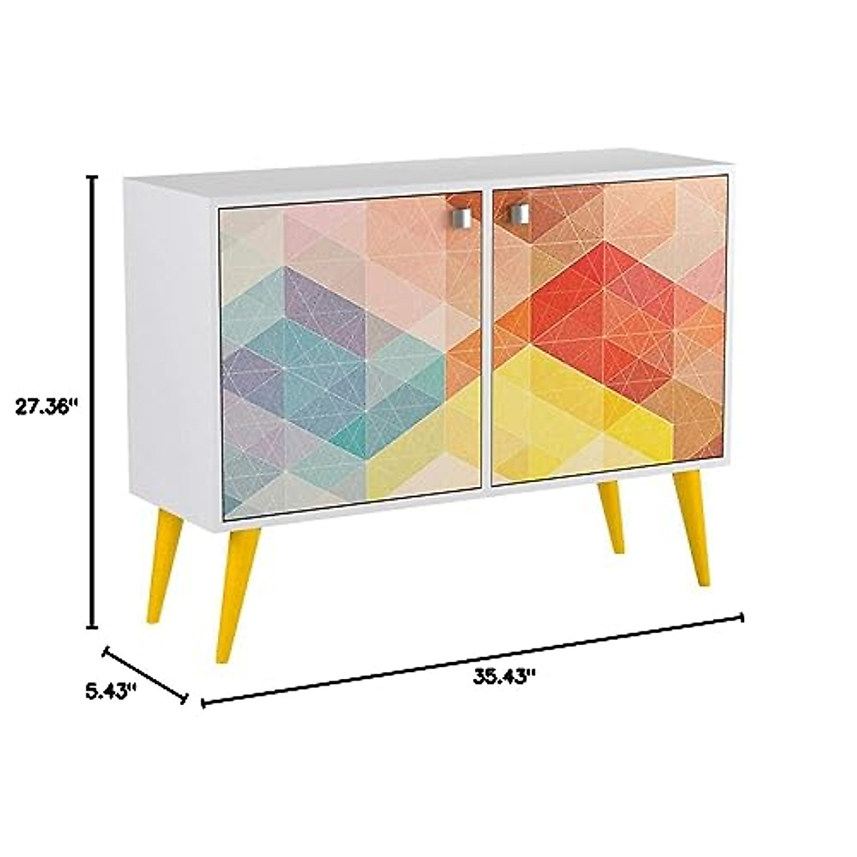 Manhattan Comfort Avesta Double Side Table 2.0 Collection Free Standing Modern Side Table / TV Stand with Storage Includes 2 Doors with 3 Shelves and Features Splayed Legs, White/Stamp/Grey Legs