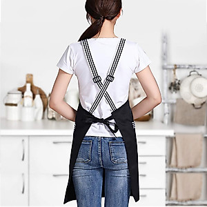 Amytalk 2Pack Crossback Apron for Women Men Chef Comfortable Adjustable Apron Waterdrop Resistant with Large Pockets for Cooking BBQ Drawing(Black)