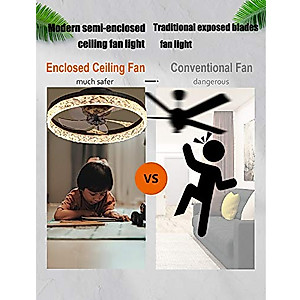 QUMFIXPU 20" Round Flush Mount Ceiling Fan with Lights, Modern Dimmable LED Low Profile Fan, Hidden Reversible Blades, Multi-Speed and Timing with Remote Control (Black)…