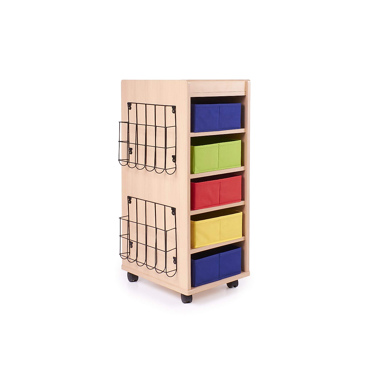 Guidecraft Rolling Storage Cart with 5 Fabric Bins: Store School, Art & Craft and Office Supplies