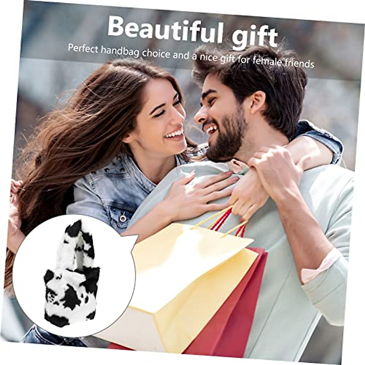 VALICLUD 1pc White Women's Leisure Fashion- Winter Bag Handbag Black Fluffy Warm Cow Tote Hobo One-shoulder Gifts Shopping Women New Print Daily Bucket Faux Comfortable Armpit Handbags