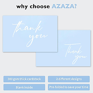 AZAZA Baby Shower Thank You Cards Boy Thank You Cards with Envelopes, 4x6 Baby Thank You Cards for Baby Gift Sets, 50 Blue Thank You Cards Wedding Bridal Shower Thank You Notes (Baby Blue)