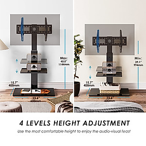 FITUEYES Floor TV Stands with Swivel TILT Mount for 32 39 40 43 49 50 55 60 65 70 75 Inch LCD LED TVs with Iron Base Adjustable Shelf Universal Television Stands for Bedroom and Living Room (Black)
