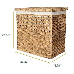 WERORA - Hampers for Laundry 136L, Wicker Water Hyacinth Double Laundry Baskets, Divided Laundry Hamper, Tall Collapsible Laundry Hamper with Lid, Boho Laundry Basket for Bathroom, Bedroom.