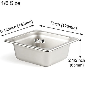 CURTA 6 Pack Anti-Jam Hotel Pans with Lids, 1/6 Size 2 1/2 Inch Deep, NSF Commercial 18/8 Stainless Steel Chafing Steam Table Food Pan with Covers