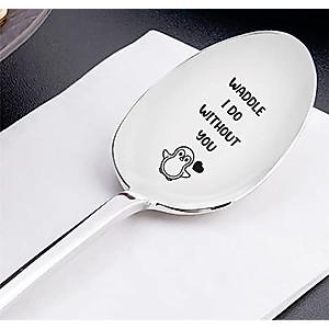Valentine's Day Gift | Gift for Husband | Birthday Christmas Gifts | Penguin Gift | Cute Penguin Gift for Couples | Boyfriend Gift | Waddle I Do Without You - 7inch Stainless Steel Spoon