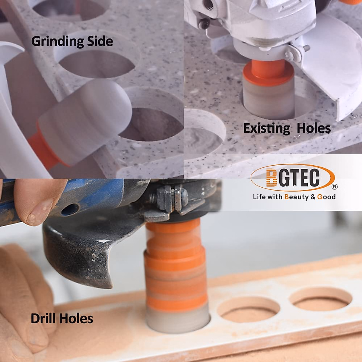 Diamond Core Drill Bits Set,BGTEC 8 Pieces Vacuum Brazed Hole Saw Kit for Porcelain Tile,Ceramic Granite Marble Stone Masonry Brick (25/35/45/50/65/75mm)