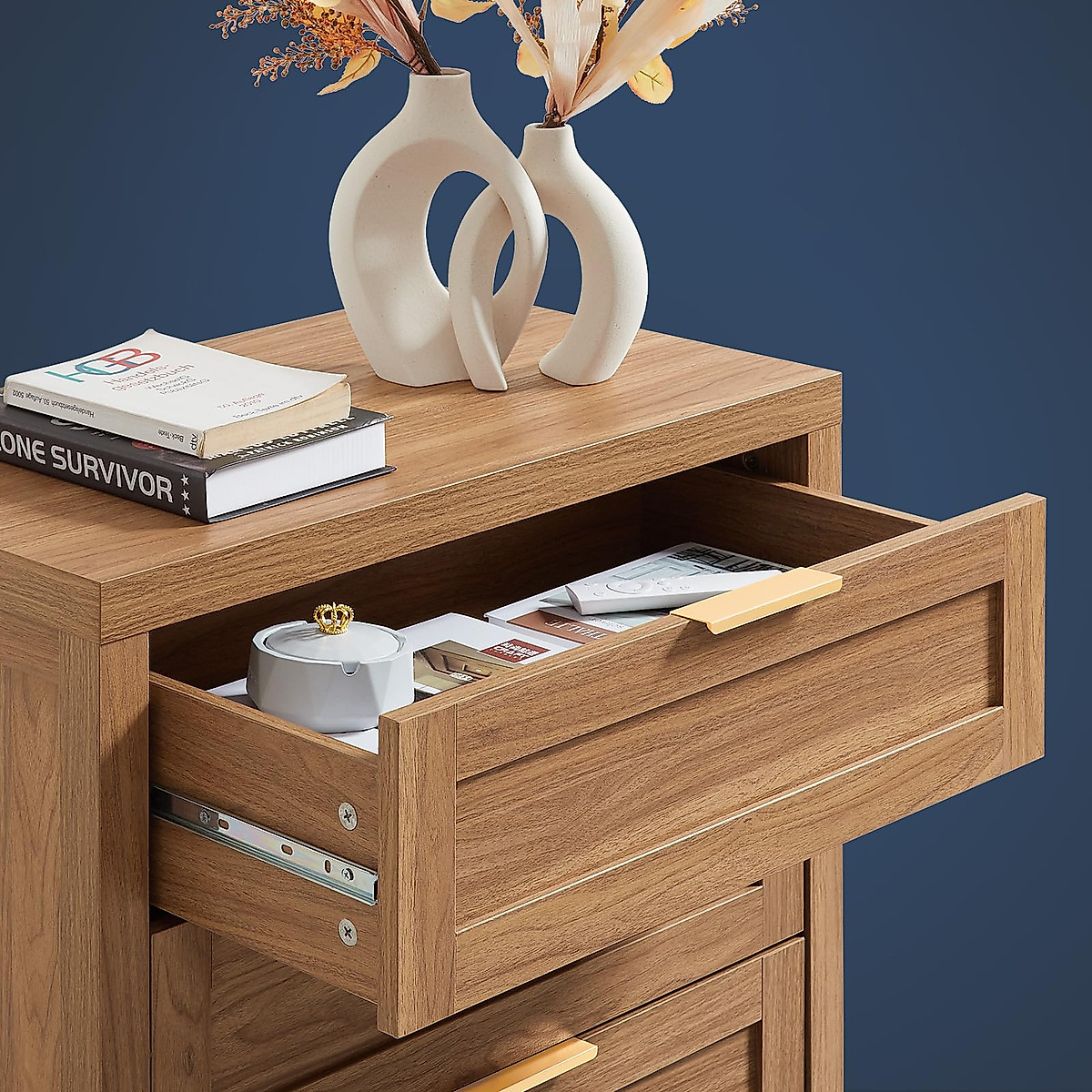 OAKHAM HOME Dresser for Bedroom with 5 Drawers, Tall Dresser with Large Storage Space, Modern Wood Storage Chests of Drawers for Home, Hallway, Entryway, Weathered Oak 2 Piece