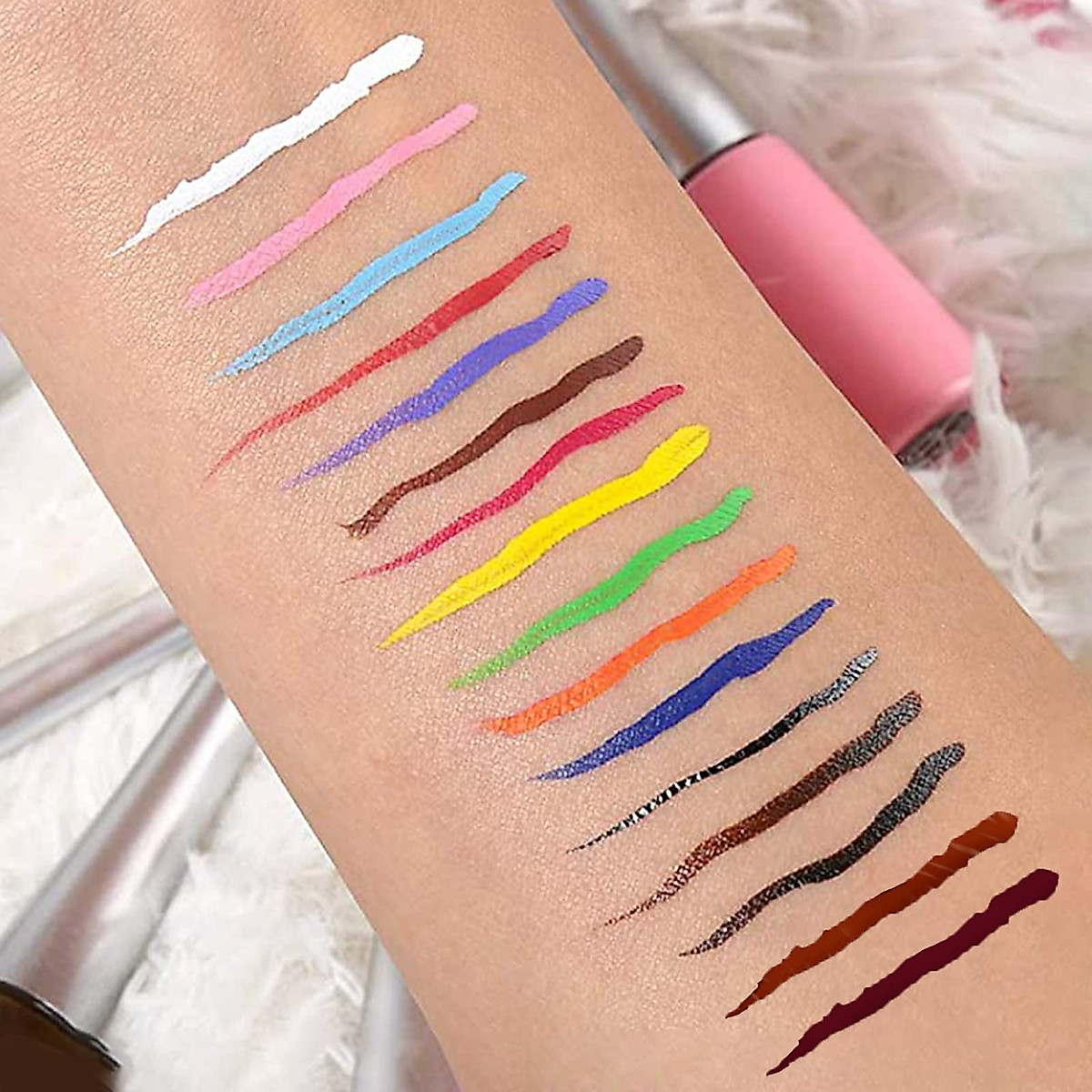 Permotary 16 PCS Matte Colorful Liquid Eyeliner Set Neon Eye Liners Pen,Waterproof Long Lasting Quick Dry Rainbow Eyeliner Eyeshadow Pencil Makeup Kit Gift for Women Girls