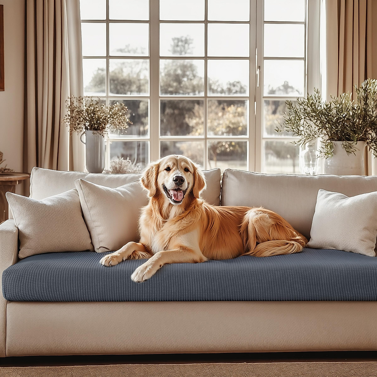 Hokway Couch Cushion Covers Stretch Cushion Covers Sofa Seat Cushion Slipcover Protector(Gray, Large)