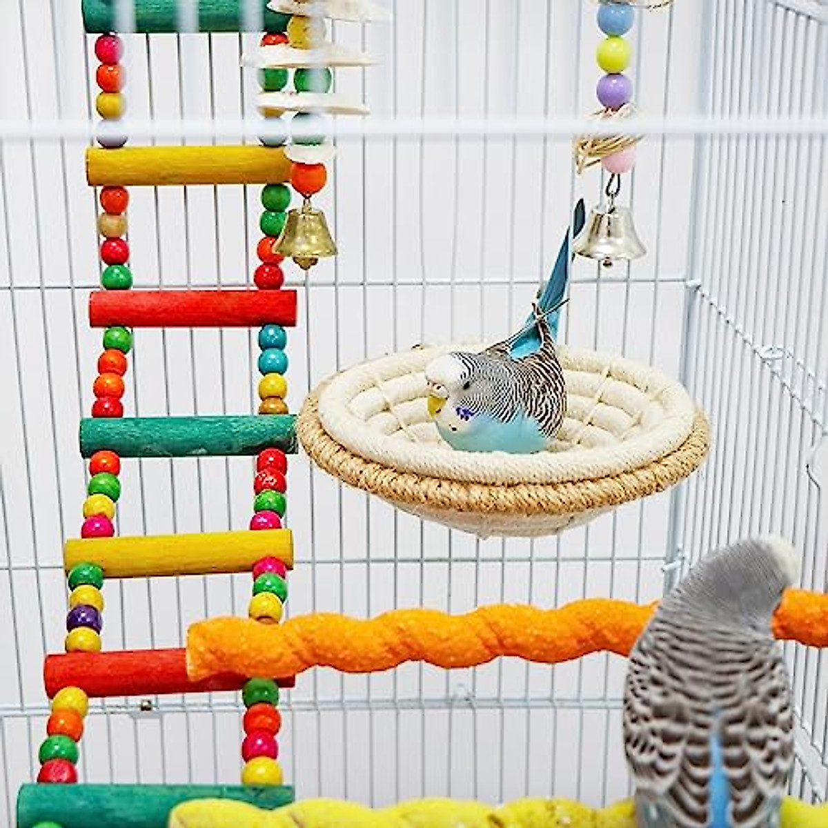 DQITJ Bird Breeding Nest Canary Finch Parrot Weave Cotton Rope Nest Cage Perch Hatching House (5.2 inch)