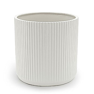 Amazon Basics Fluted Ceramic Round Planter, 10-Inch, White