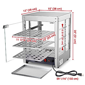 WeChef 15" 3-Tier Commercial Food Warmer Pizza Warmer Display Electric Countertop with LED Adjustable Lighting Stainless Steel Pastry Display Case for Fast Food Restaurant Food Truck Food Tent