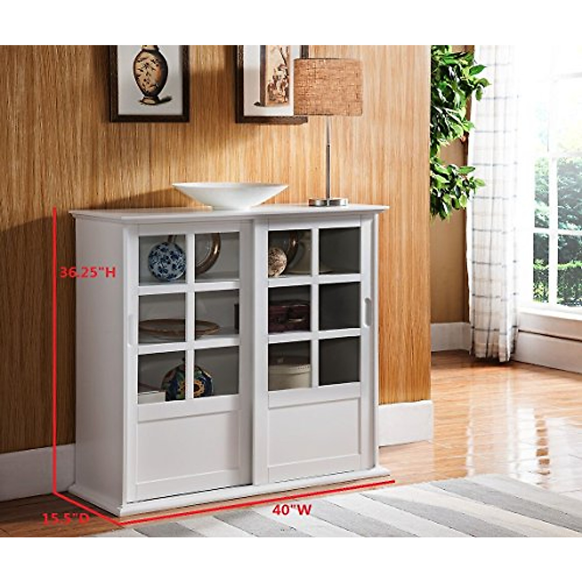 Kings Brand Furniture Holmes White Wood Curio Cabinet with Glass Sliding Doors