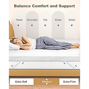 Slumbrae 4" [Queen] Sofa Bed Mattress Replacement, Memory Foam Sofa Mattress Topper with Ultra Soft Cover, CertiPUR-US Certified, White