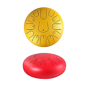 LAOZE Steel Tongue Drum-12 Inch 13 Note Percussion Instrument Lotus Hand Pan Drum with Drum Mallets Carry Bag (6''-8note, Gold)