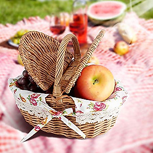 Wicker Picnic Baskets with Handle and Lid, Double Lids Wicker Picnic Basket for Picnic Hiking Camping Family Gatherings Home Decor