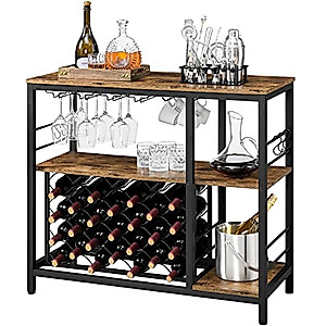 Topeakmart Kitchen Buffet Cabinet Sideboard Wine Bar Cabinet with Glasses Holder, Multi-Function Storage Cabinet for Liquor and Glasses, Coffee Bar Table for Dining Room Hallway Entrance, Rustic Brown
