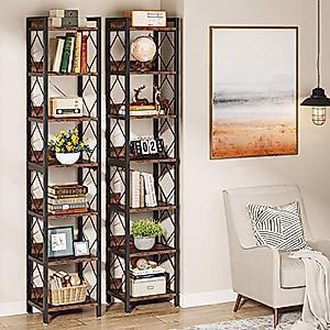 Tribesigns 78.7 Inch Extra Tall Narrow Bookshelf, 7 Tier Skinny Bookcase for Small Spaces, Freestanding Display Shelves, Multifunctional Corner Storage Organizer for Home Office, Rustic Brown