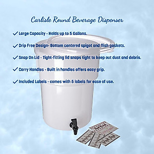 CFS Plastic Round Beverage Dispenser, 5 Gallons, White