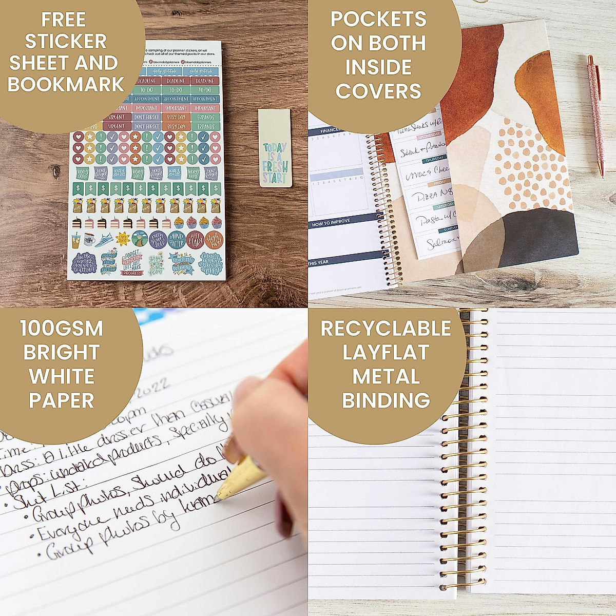 bloom daily planners 2024 (8.5" x 11") Calendar Year Day Planner (January 2024 - December 2024) - Weekly/Monthly Dated Agenda Organizer with Tabs - Earthy Abstract, Blue