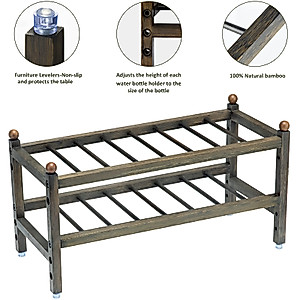 Yangbaga Adjustable Bamboo Water Bottle Organizer , Kitchen Pantry Water Bottle Storage Rack for Cabinets, Home Cup and Wine Bottle Holder Shelf Organizers, 3 Pack 8-Slot, Hold 24 Bottles