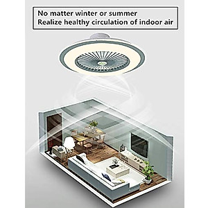 IYUNXI Ceiling Fan with Lights Oversize 24'' Remote Control 40W Ultra-Thin Design Enclosed Round LED 3-Color Dimmable Fan Light with 5 Invisible Blades Low Profile Flush Mount 3-Gear Wind Smart Timing