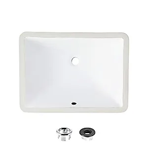 STYLISH 18 1/4 inch Ceramic Porcelain Rectangular Undermount Bathroom Sink with Polished Chrome and Matte Black Overflow, P-201 (White with Chrome and Matte Black Overflow)