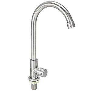 Stainless Steel Basin Faucet Single Cold 360 Degree Rotation Kitchen Faucet Single Hole Sink Water Tap G1/2in Thread