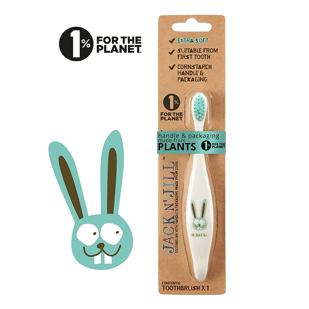 Jack N' Jill Bio Toothbrush (TM) Compostable & Biodegradable Handle BUNNY