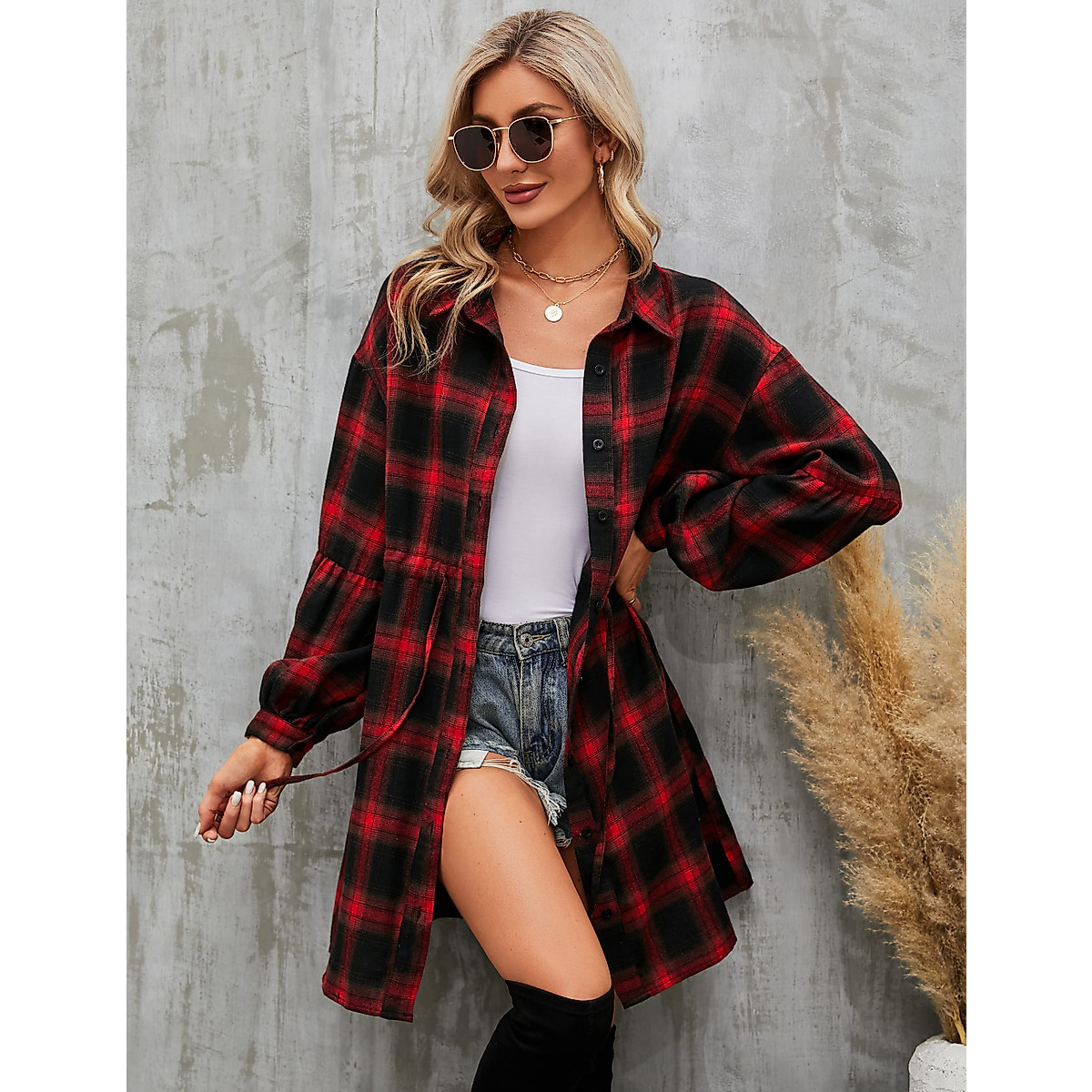 Blooming Jelly Womens Plaid Dresses Flannel Fall Long Sleeve Dresses Christmas Dress Winter Dresses for Women 2023(Large,Red Plaid)