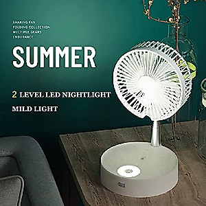 PRACMANU Telescopic Folding Fan 4 Speeds Humidifier/Night Light/Remote Control Portable Mini Fan USB Rechargeable Floor Table Top for Home Office Desk Outdoor Camping Picnic