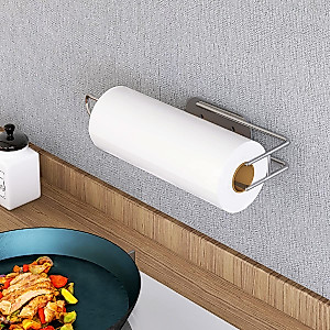 Paper Towel Holder Under Cabinet, H-SPACE Wall Mount Paper Towel for Kitchen, Self-Adhesive and Drilling Paper Towel Bar, Paper Towel Rack, SUS201 Stainless Steel 11 inch (Silver, 2PC)