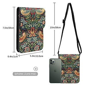 Striking Strawberry Thief Floral Art Crossbody Cell Phone Purse Wallet Bags With Shoulder Adjustable Strap For Women Teen Girls