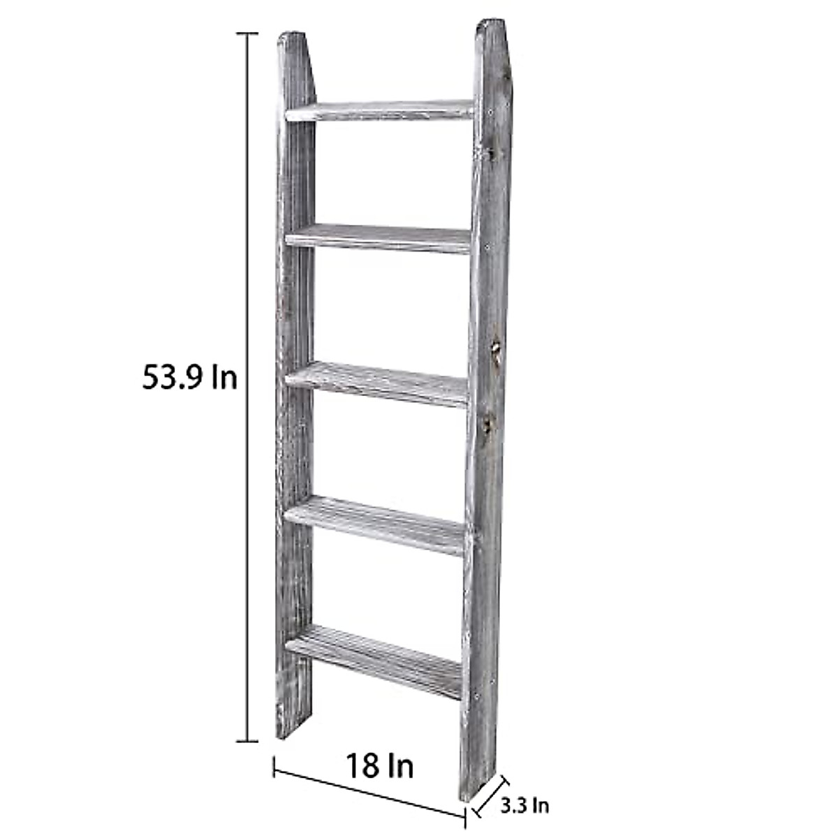 Rustic 5-Tier Wall-Leaning Wood Loadder Towel Racks for Bathroom Livingroom Kithen Office Woden Farmhouse Ladder-Style Blanket Rack Multipurpose Organizer Rack for Home (Grey)