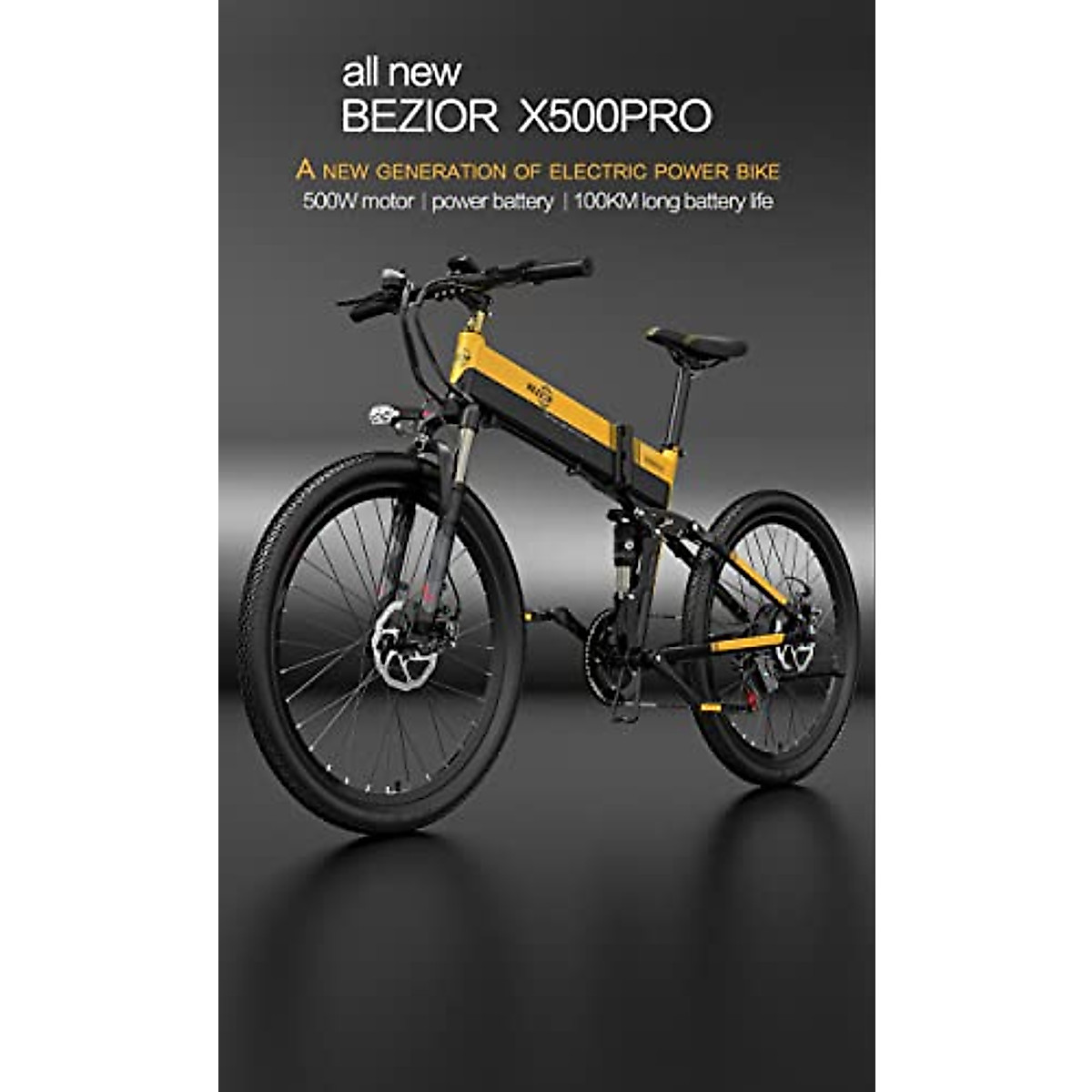 Bezior Electric Bike X500Pro for Adults, Foldable 26" x 1.95 Rubber Tire Electric Bicycle, 500w Motor 48V 10.4Ah Removable Battery, 20MPH Electric Mountain Bike, Suspension Fork, 7 Speed Gears